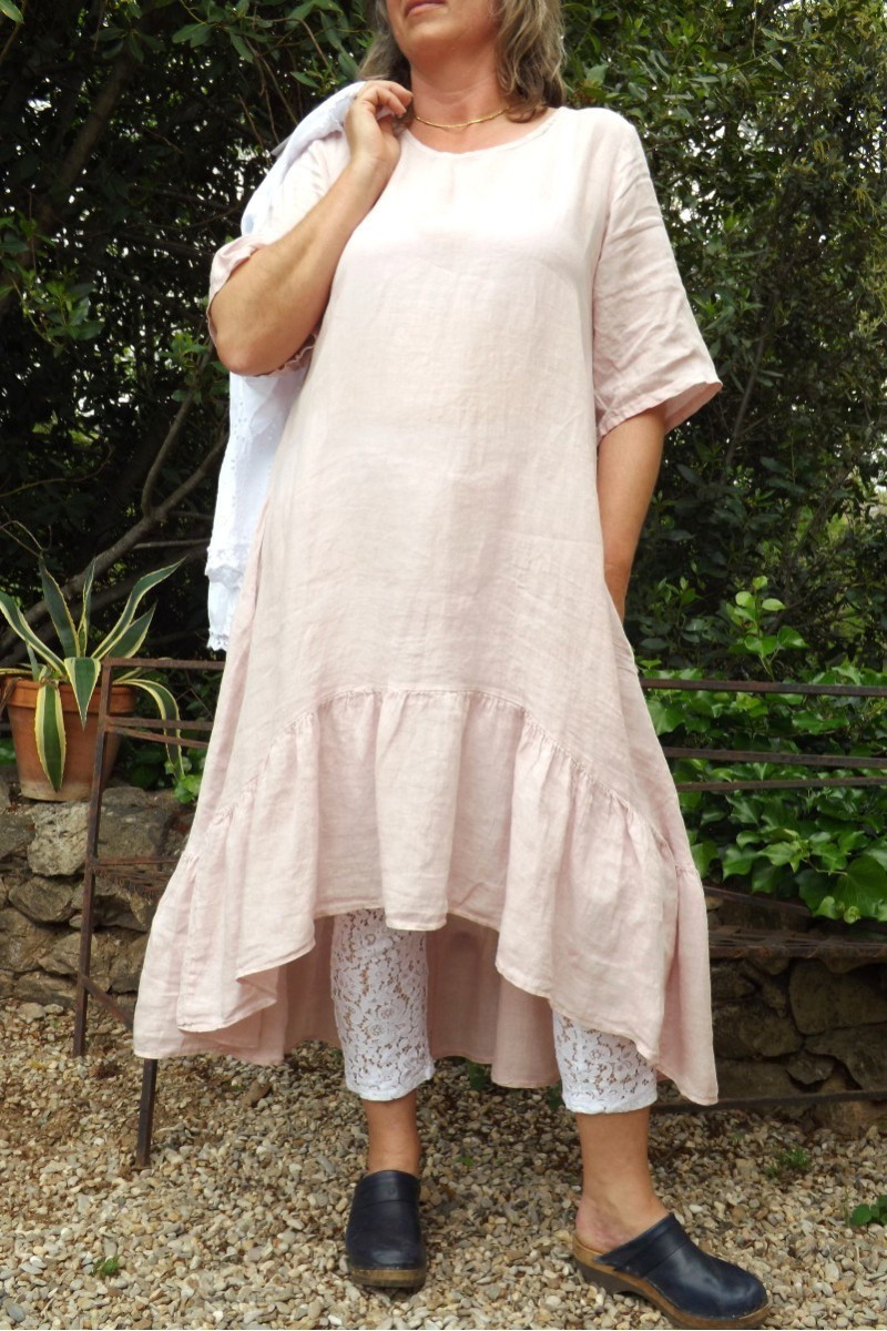 Robe longue en lin bohème chic de couleur rose