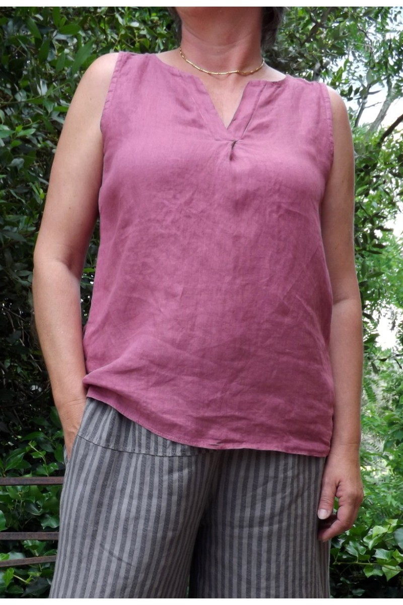 Débardeur en lin de couleur lie de vin