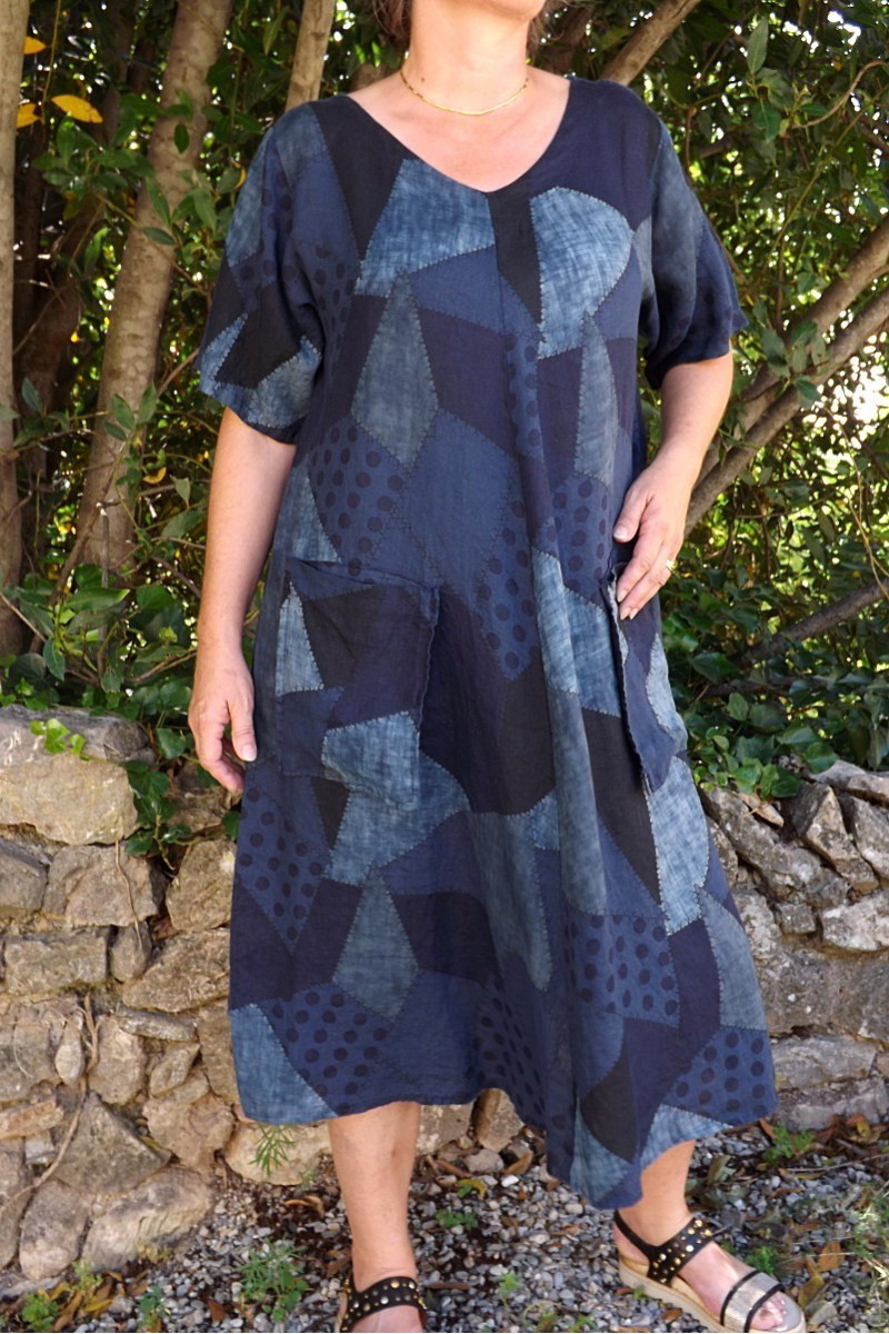 Robe en lin grande taille imprimé patchwork