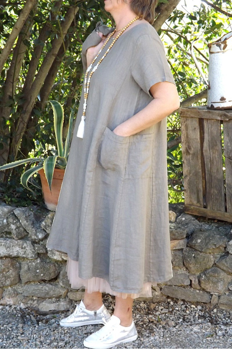 Robe longue en lin grande taille taupe