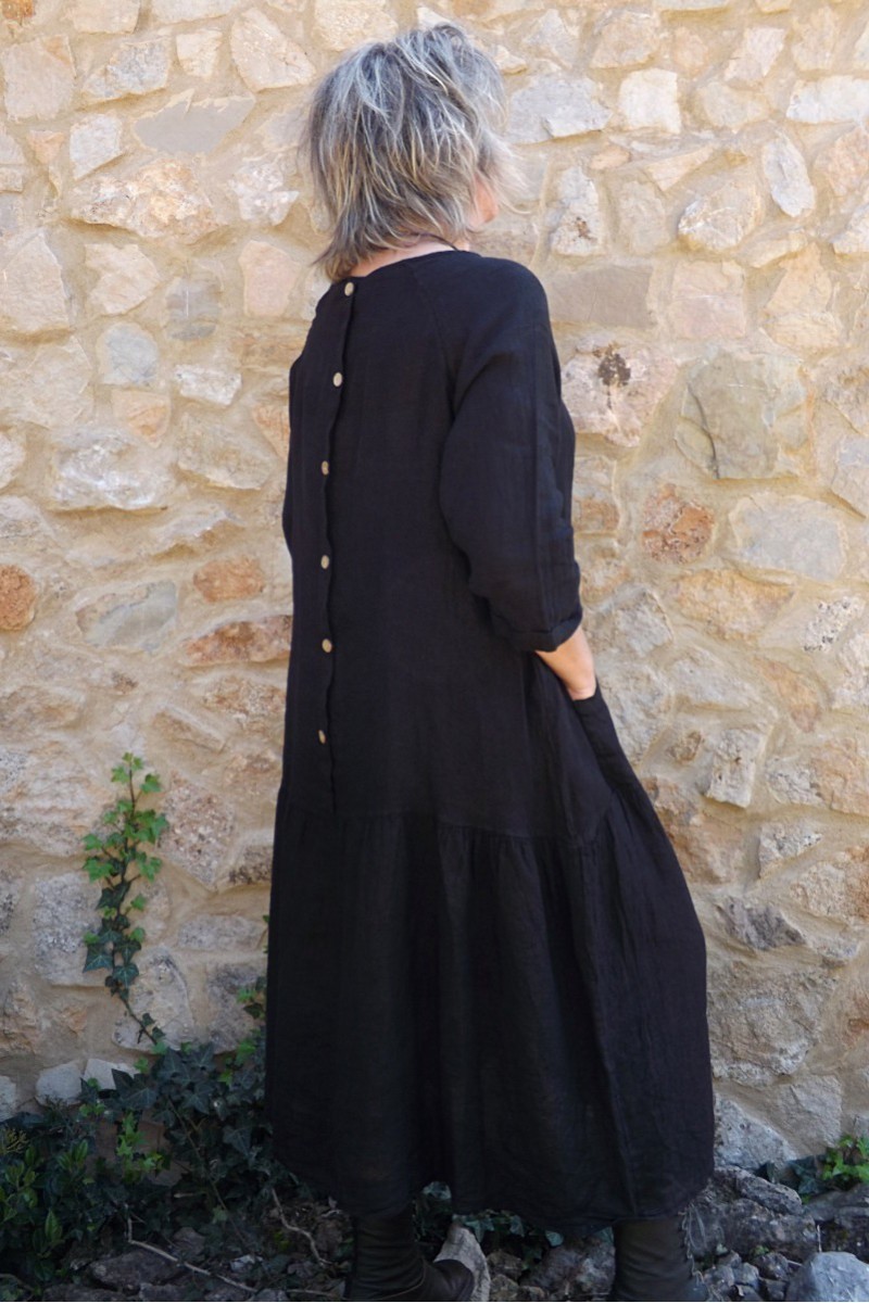 Robe lin grande taille Cassandre noire