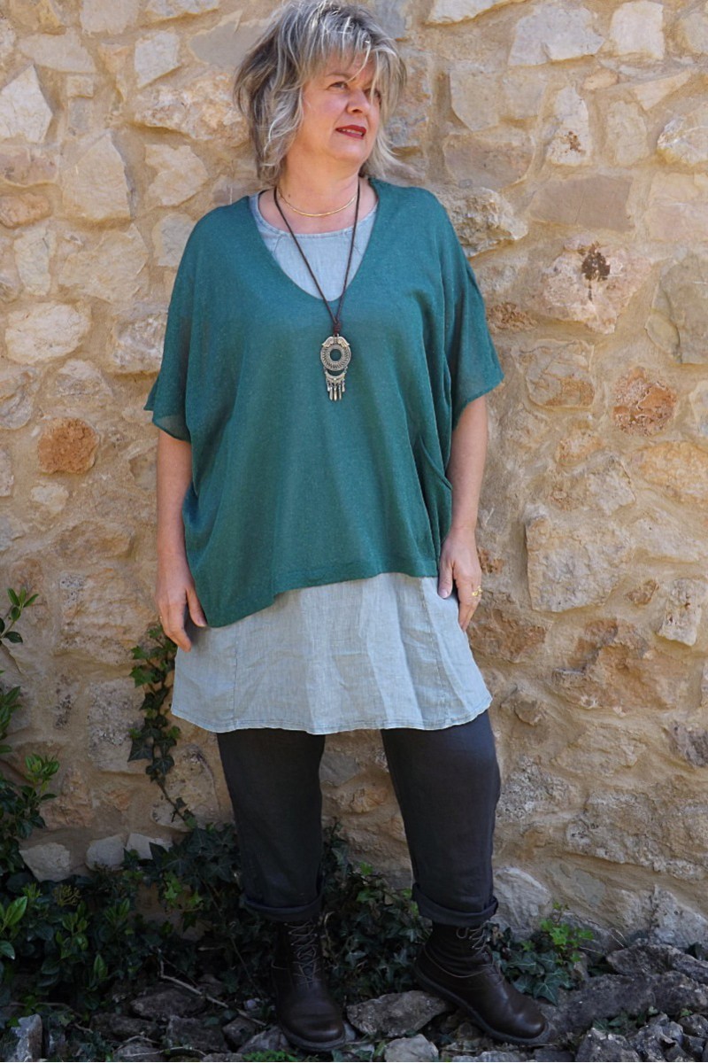 Top grande taille en maille légère vert