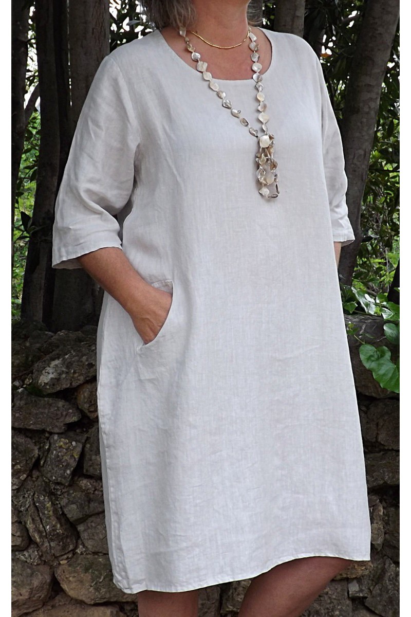 Robe en lin grande taille beige