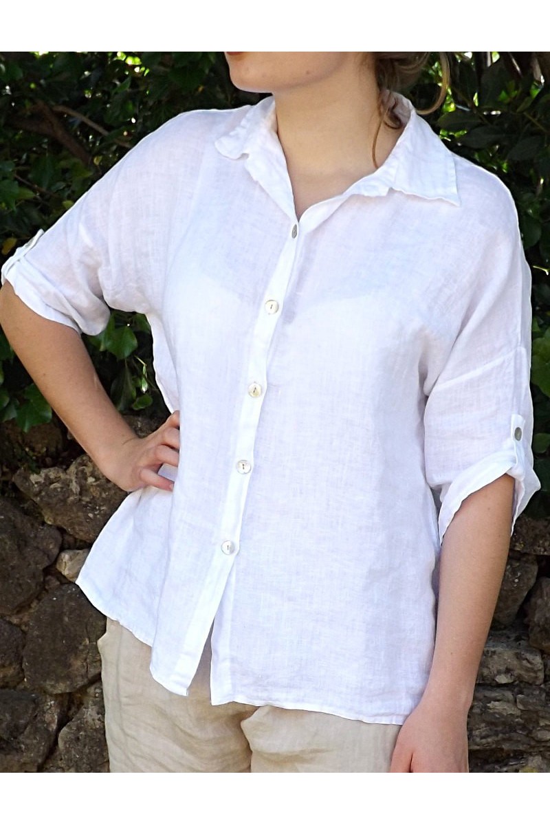 Chemise femme en lin blanc - décontracté, naturelle et chic