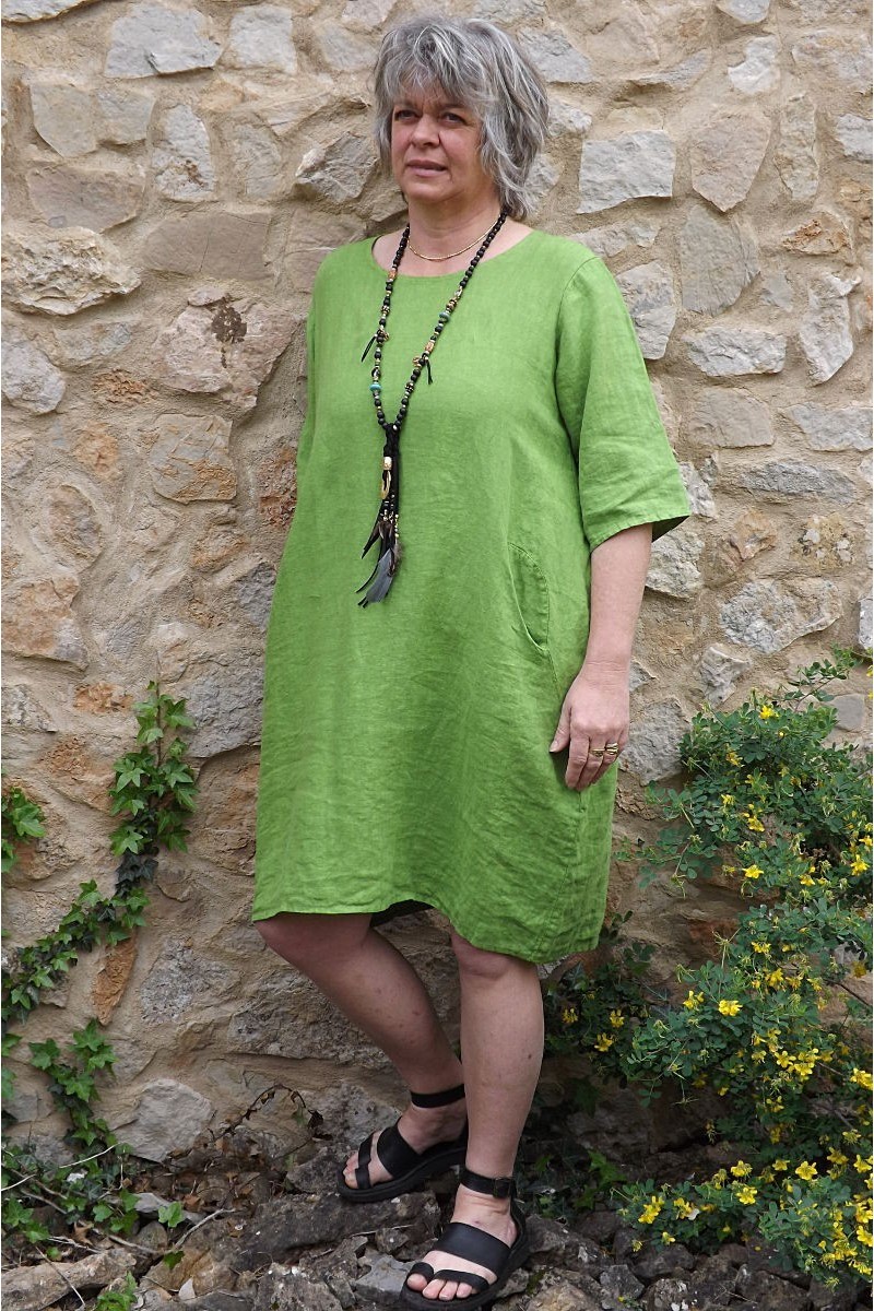 Robe en lin grande taille de couleur vert pomme