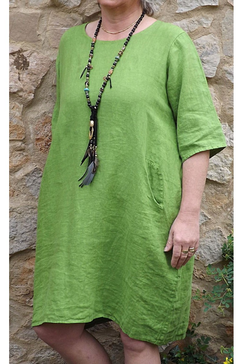 Robe en lin grande taille de couleur vert pomme