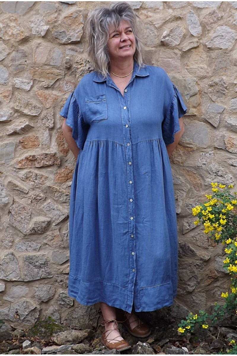 Robe en lin longue bleue