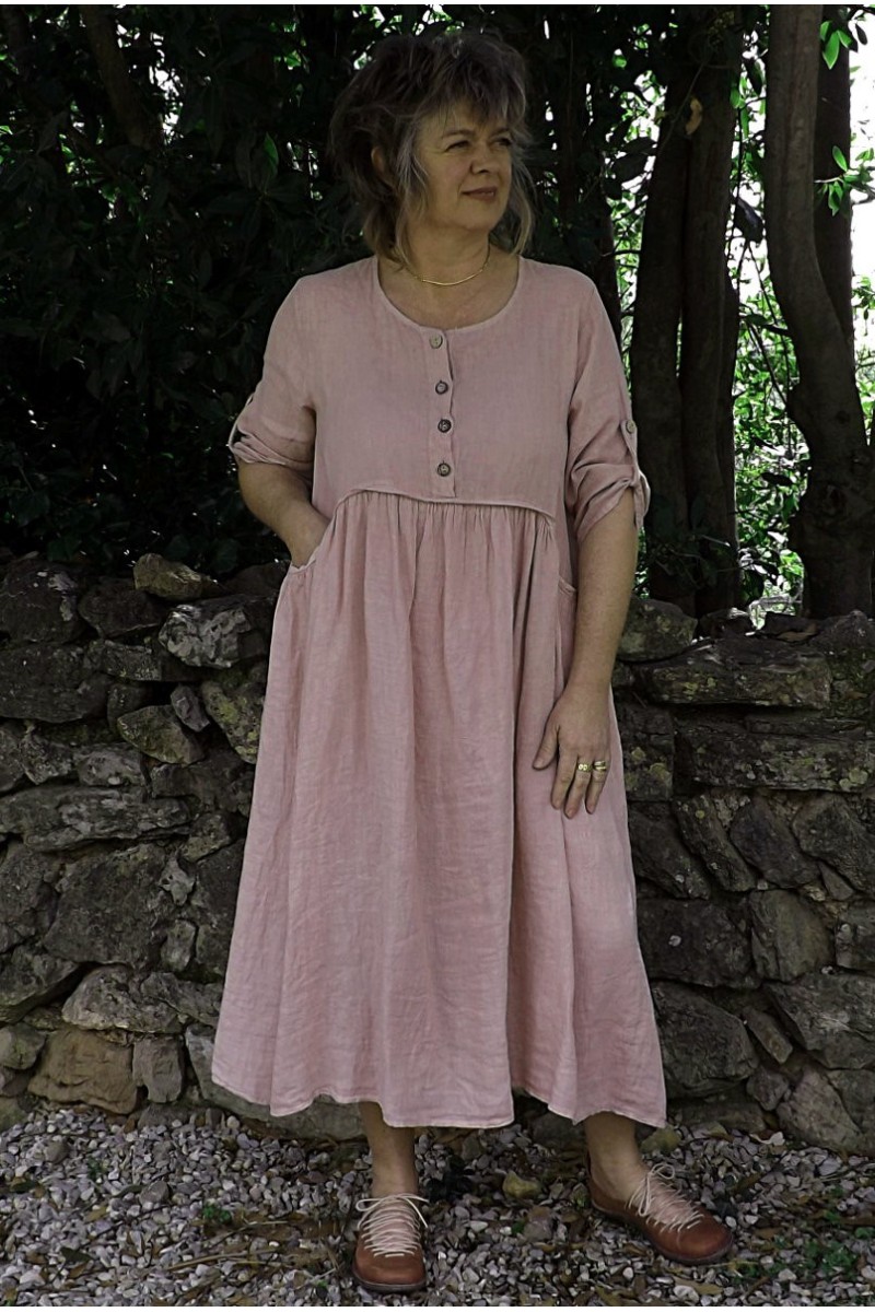 Robe longue en lin rose