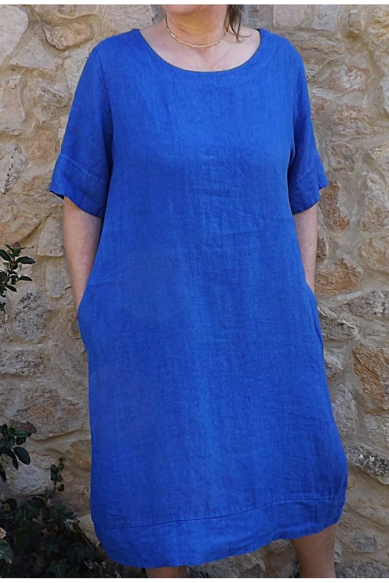 Robe en lin grande taille de couleur bleu charron