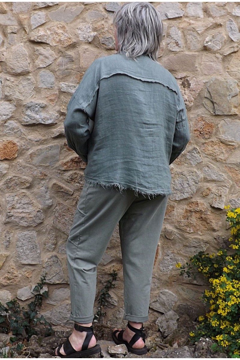 Veste en lin pour femme de couleur kaki