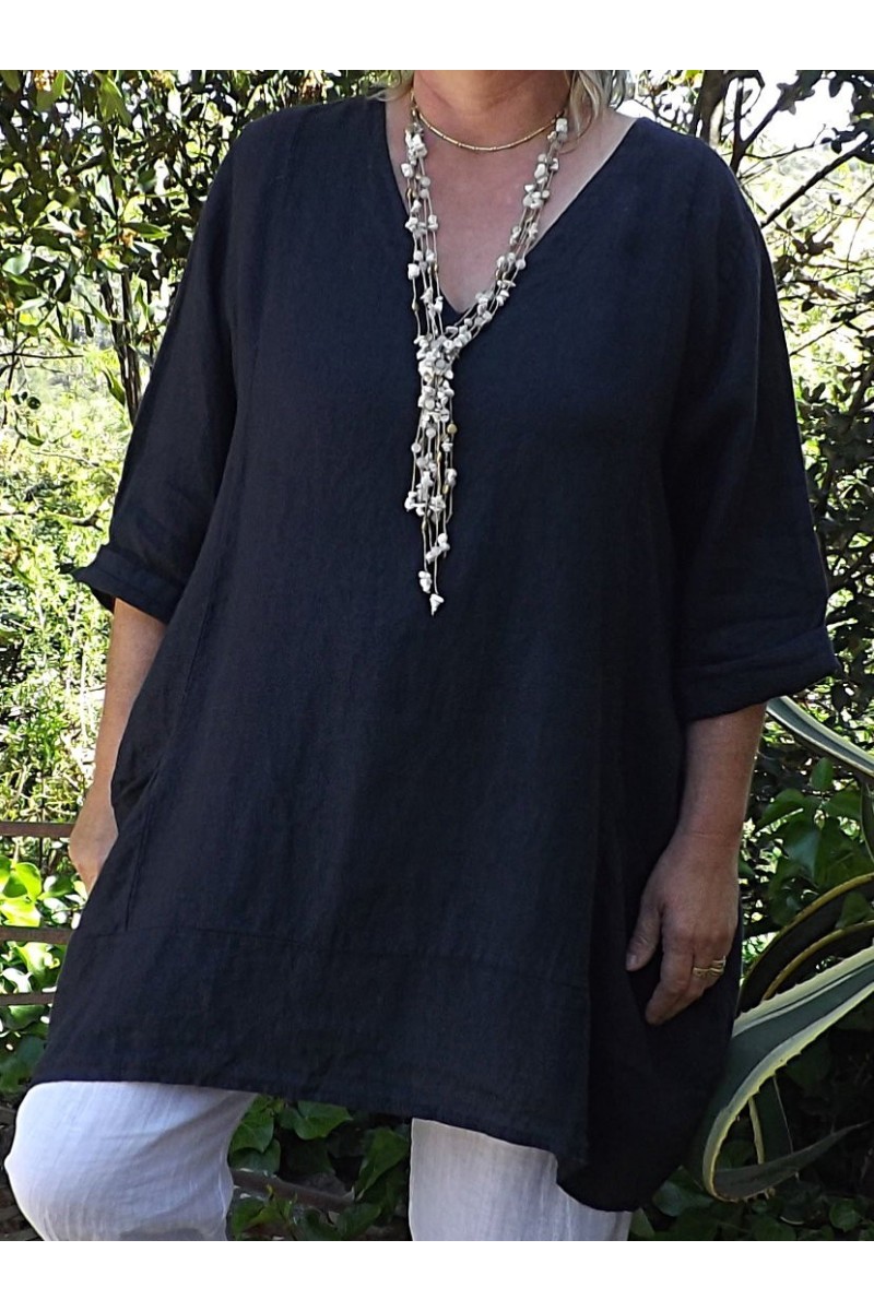 Tunique lin femme grande taille couleur marine.