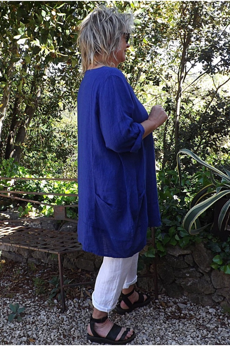 Tunique lin femme grande taille bleu atlantide.