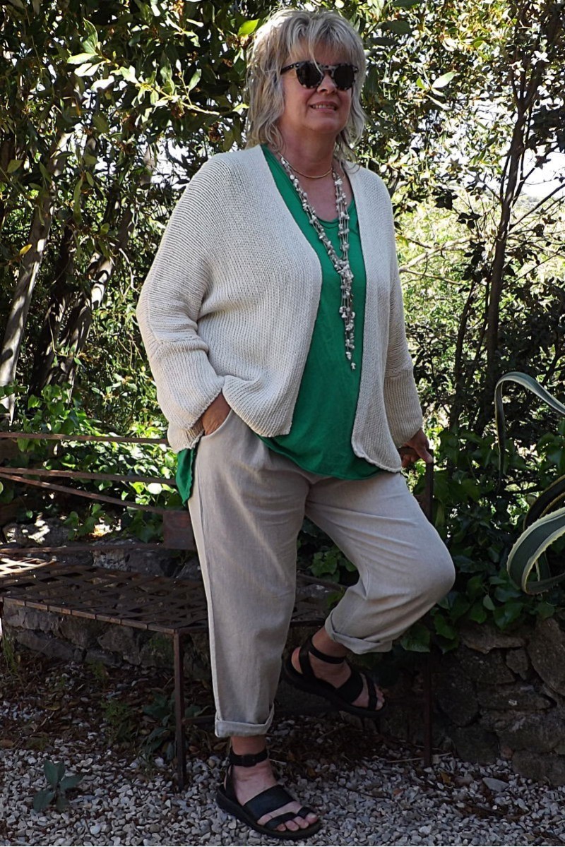 Pantalon en lin et coton grande taille lin naturel.