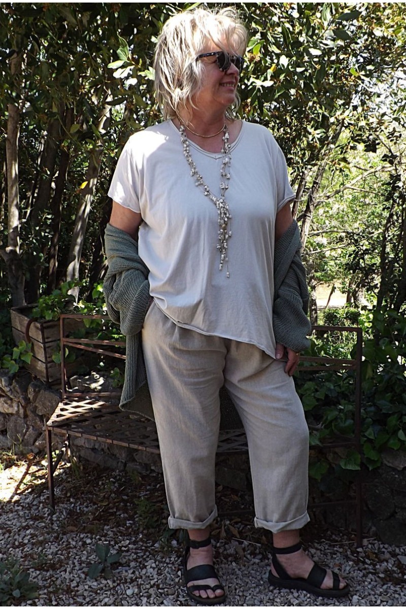 Pantalon en lin et coton grande taille lin naturel.