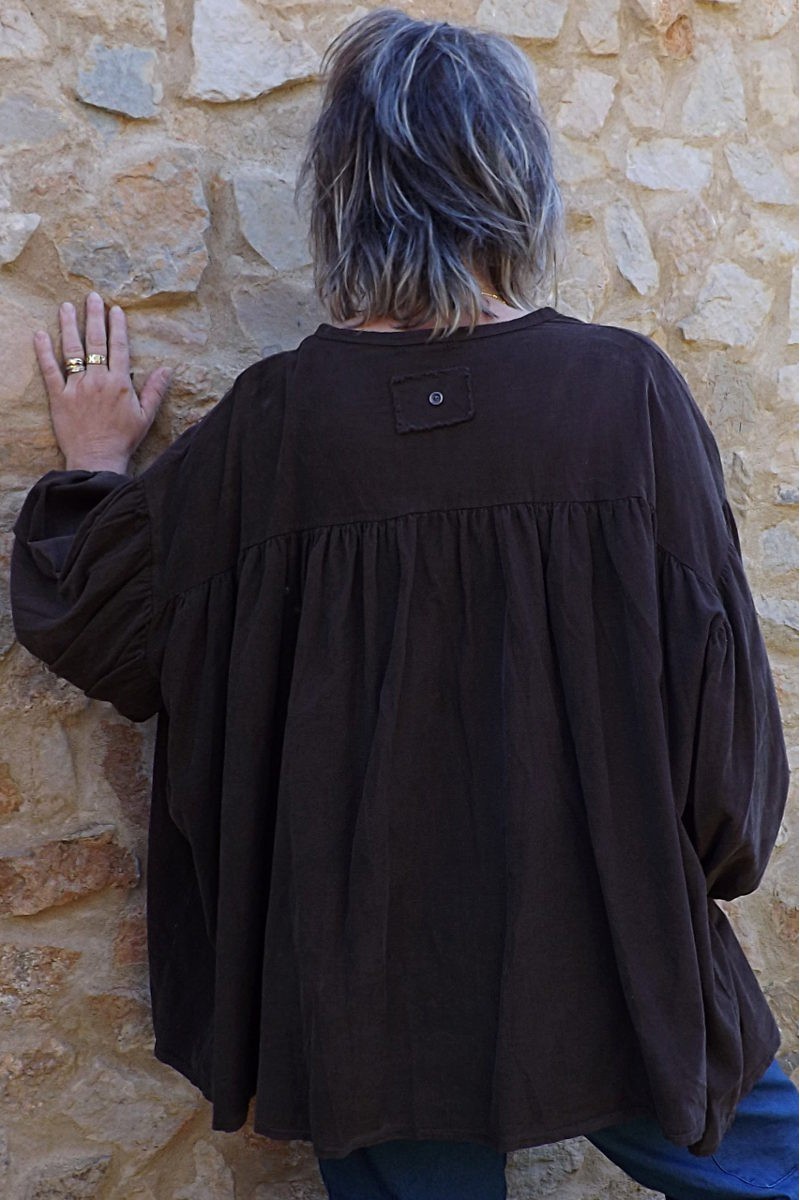 Blouse oversize femme grande taille en velours milleraies marron