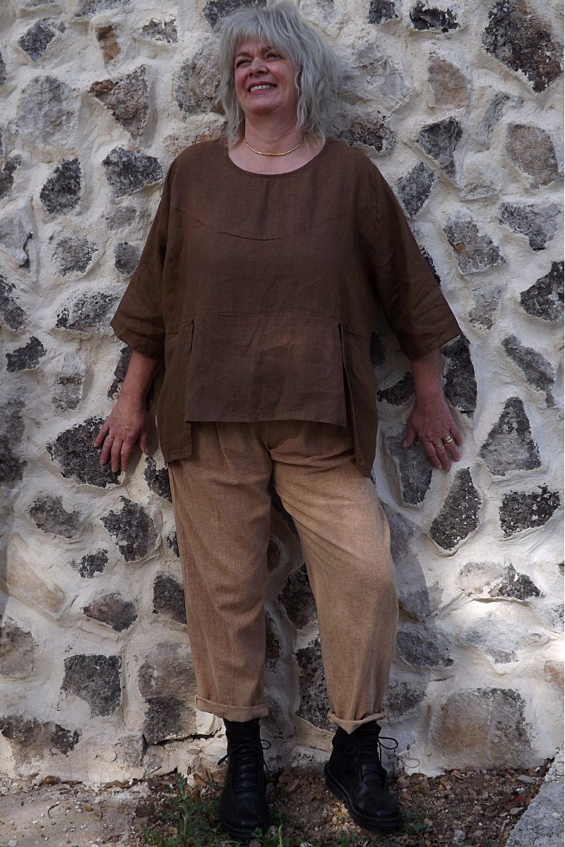 Tunique lin femme grande taille lin naturel couleur café