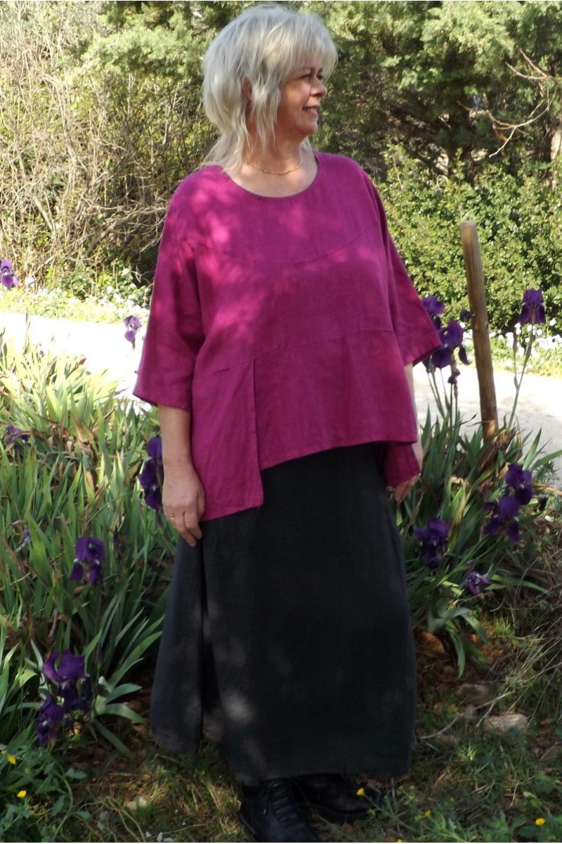 Tunique lin femme grande taille lin naturel couleur tulipe.