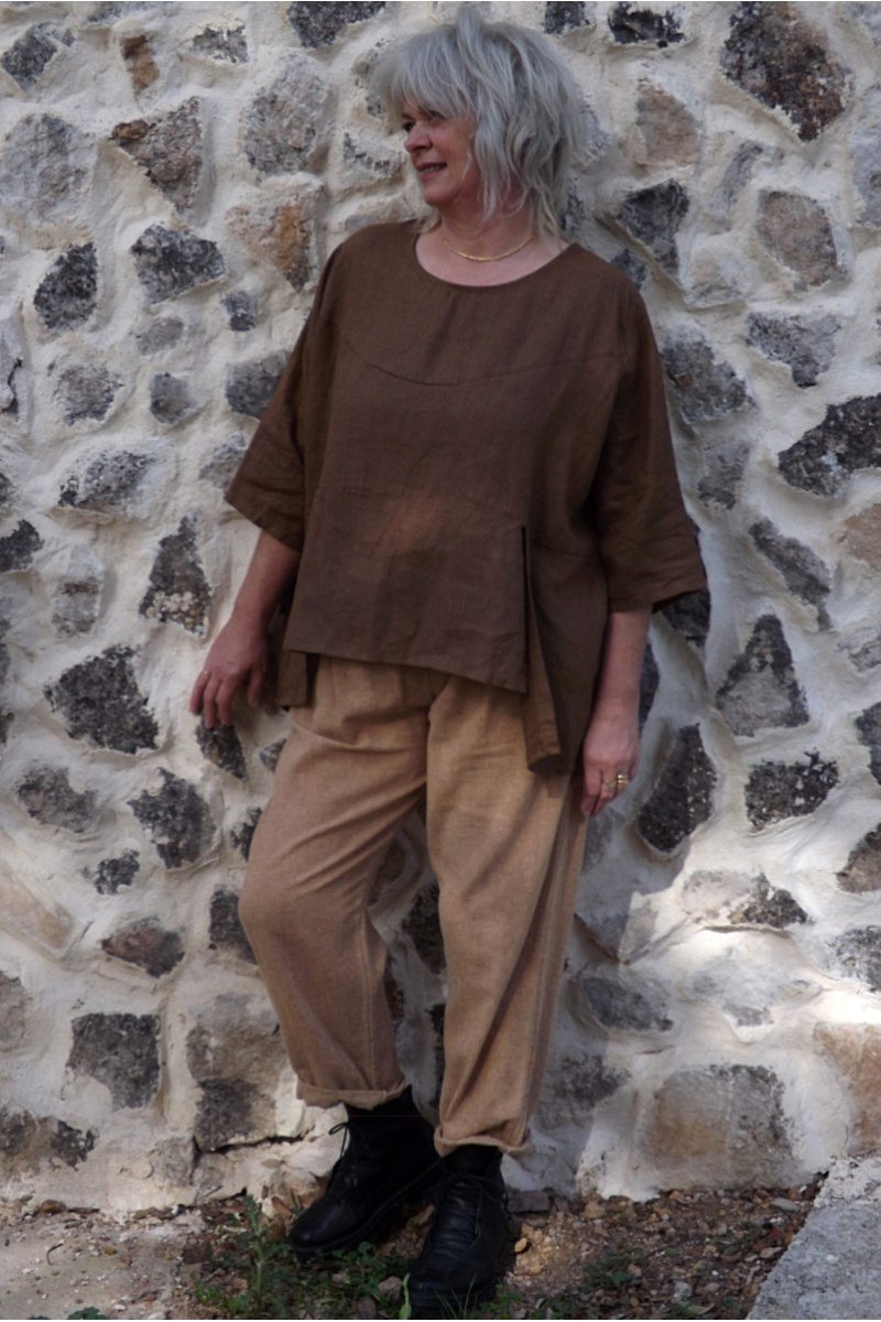 Pantalon en lin et coton grande taille couleur muffin