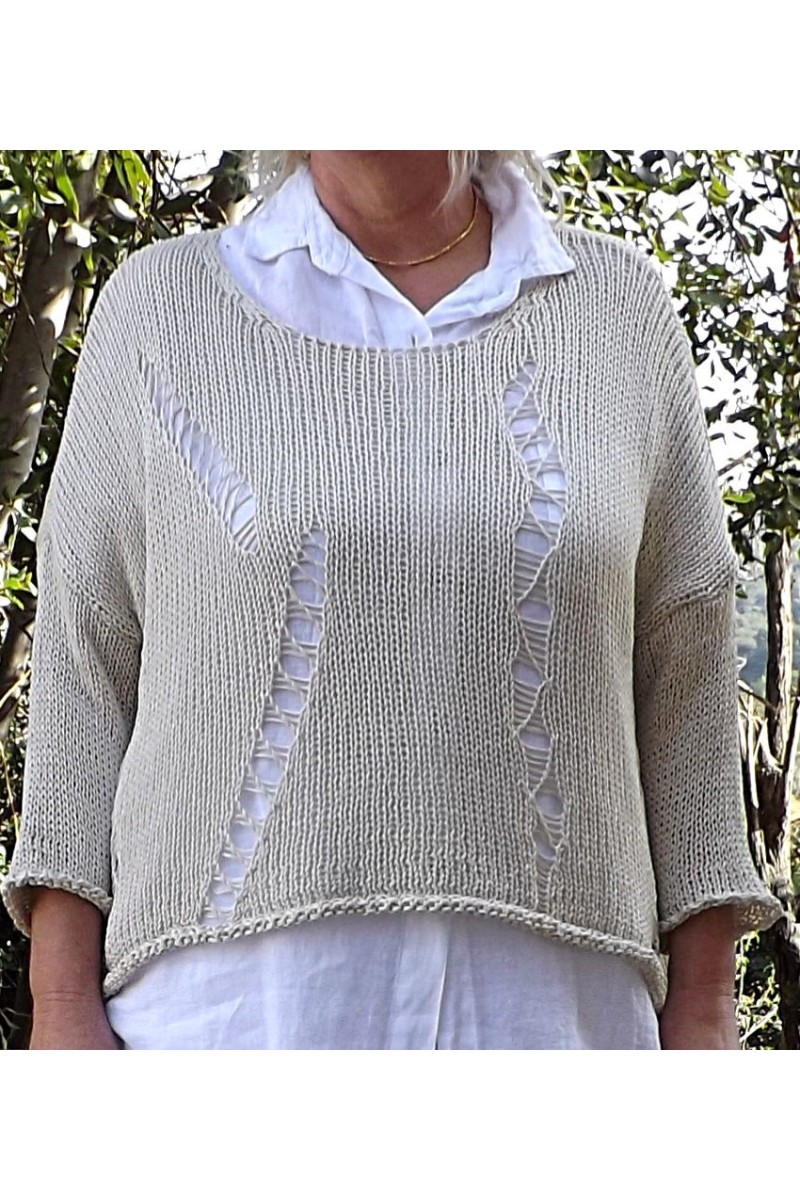 Pull femme grande taille en coton beige