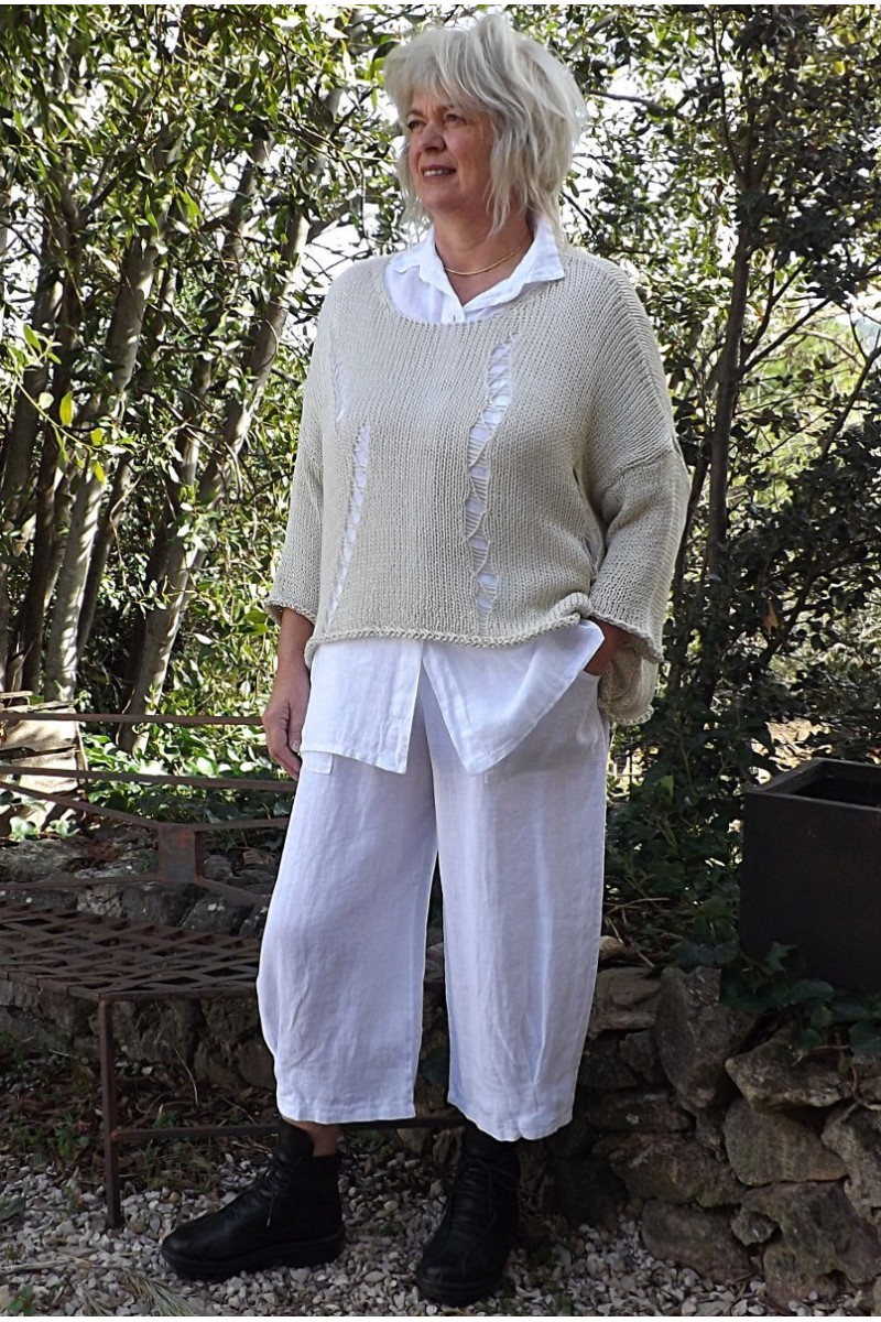 Pull femme grande taille en coton beige