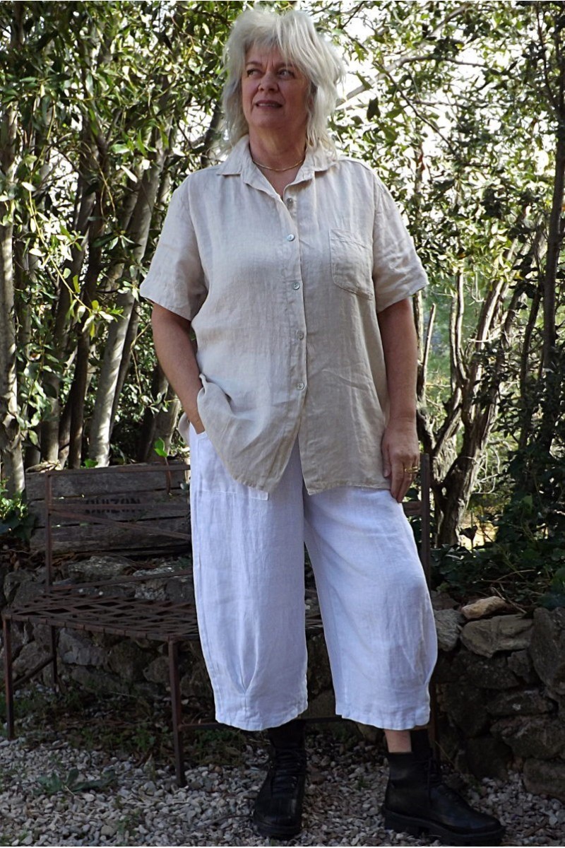 Pantalon en lin blanc grande taille