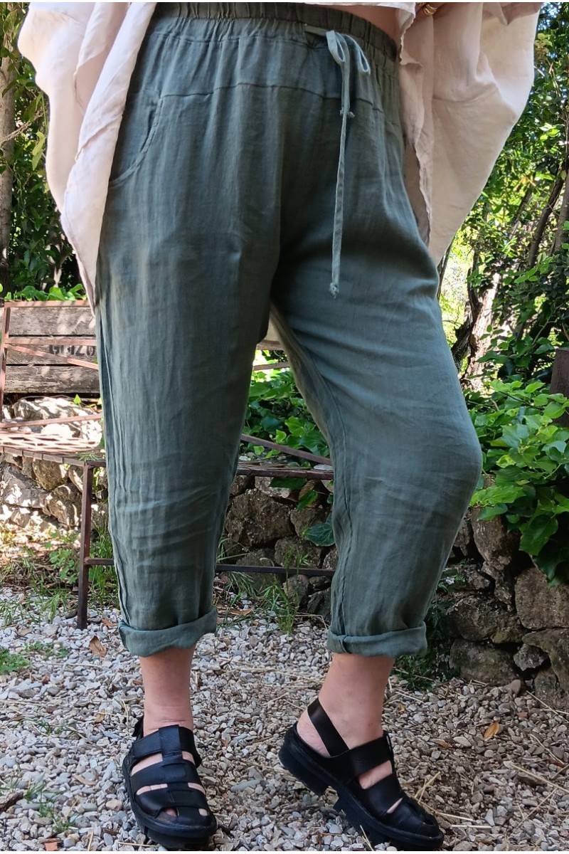 Pantalon en lin grande taille kaki