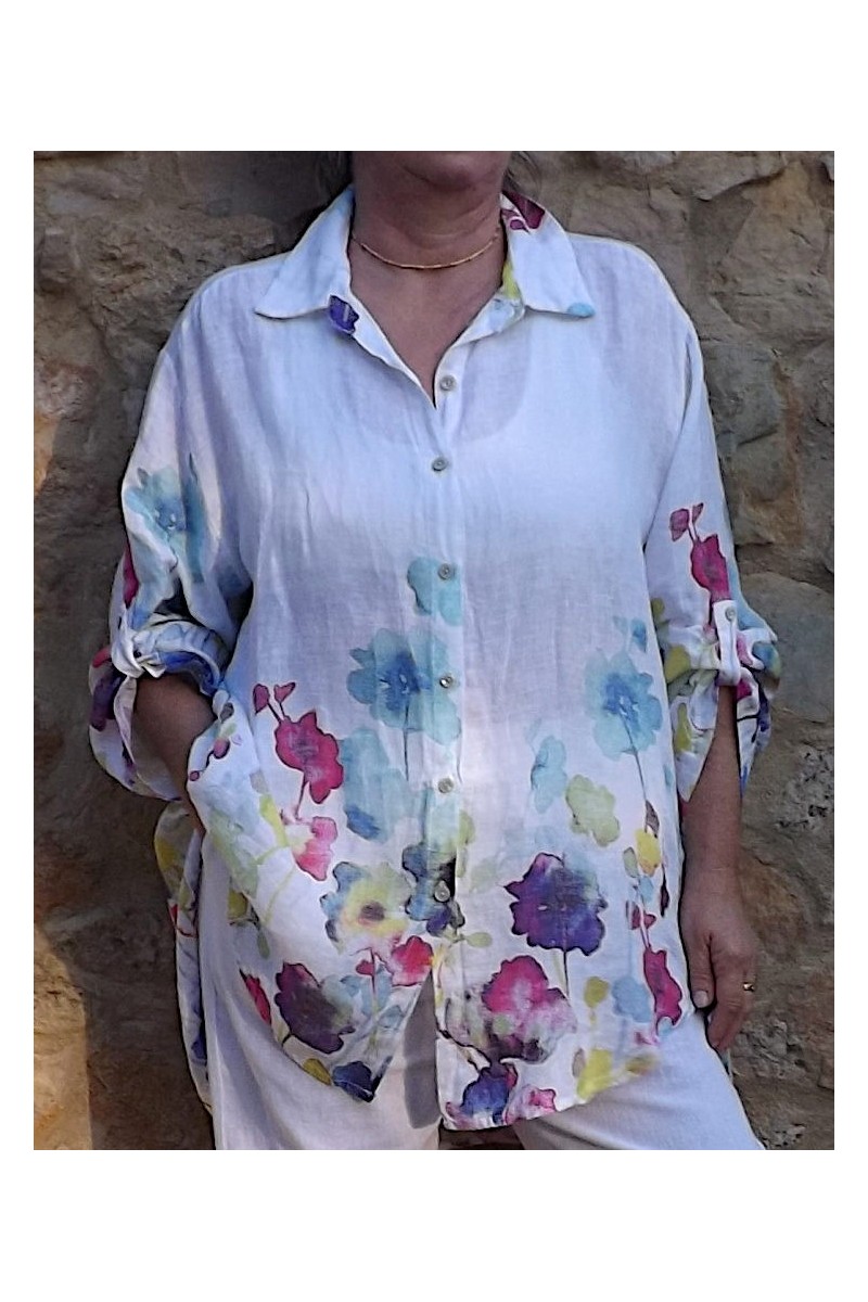 Chemise Lin blanche Grande Taille Femme – Très Légère et Confortable.