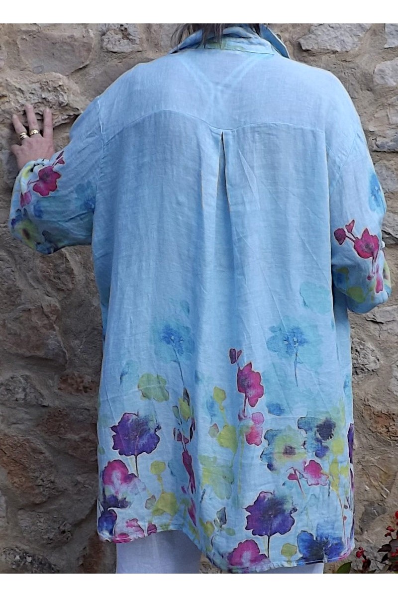 Chemise Lin bleu Grande Taille Femme – Très Légère et Confortable.