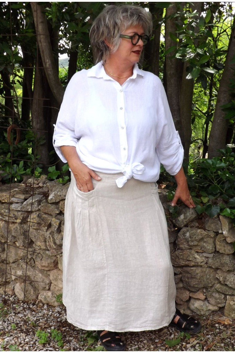 Chemise en lin femme grande taille manches longues blanche - naturelle